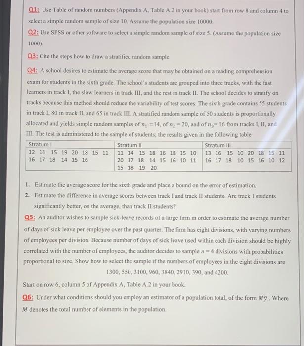 Solved Q1: Use Table of random numbers (Appendix A, Table | Chegg.com