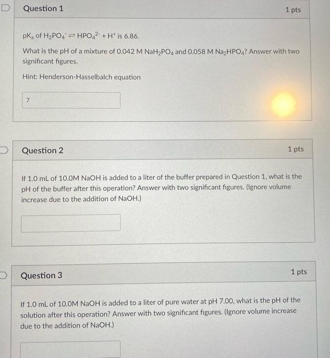 Solved D Question 1 1 pts pk, of H2PO4 = HPO42- + H+ is | Chegg.com
