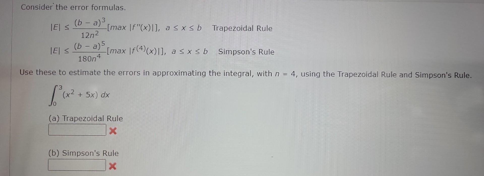 Solved Consider the error formulas. | Chegg.com