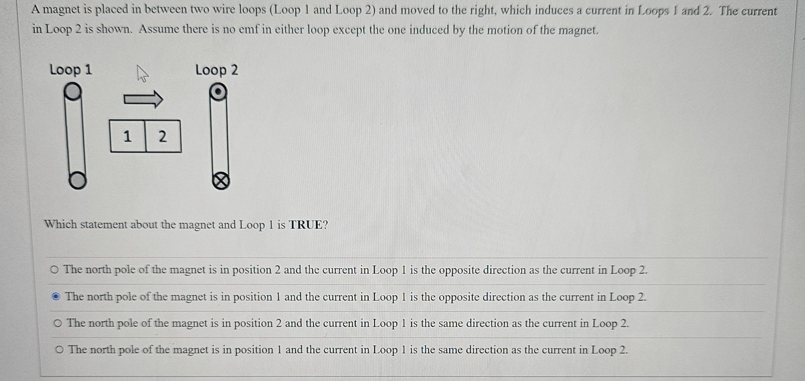 Solved A magnet is placed in between two wire loops (Loop 1 | Chegg.com