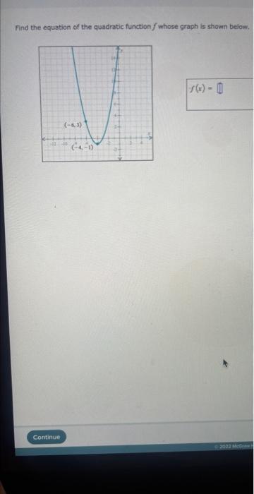 Solved Find the equation of the quadratic function f whose | Chegg.com