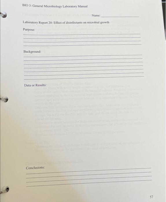 Solved Laboratory Exercise 20; Effects of Disinfectants on | Chegg.com