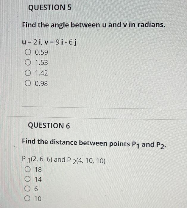 Solved Find the angle between u and v in radians. | Chegg.com