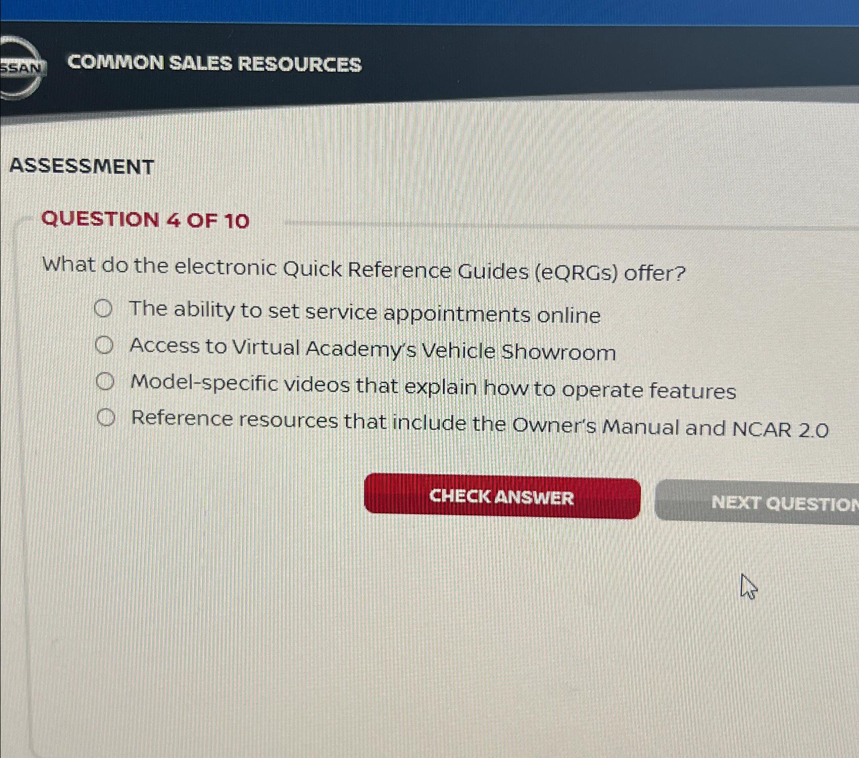 Solved COMMON SALES RESOURCESASSESSMENTQUESTION 4 ﻿OF 10What | Chegg.com