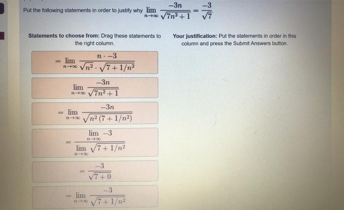 Solved -3n -3 Put the following statements in order to | Chegg.com