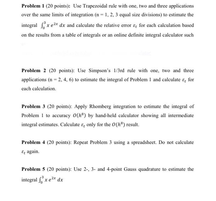 Solved Problem 1 (20 points): Use Trapezoidal rule with one, | Chegg.com