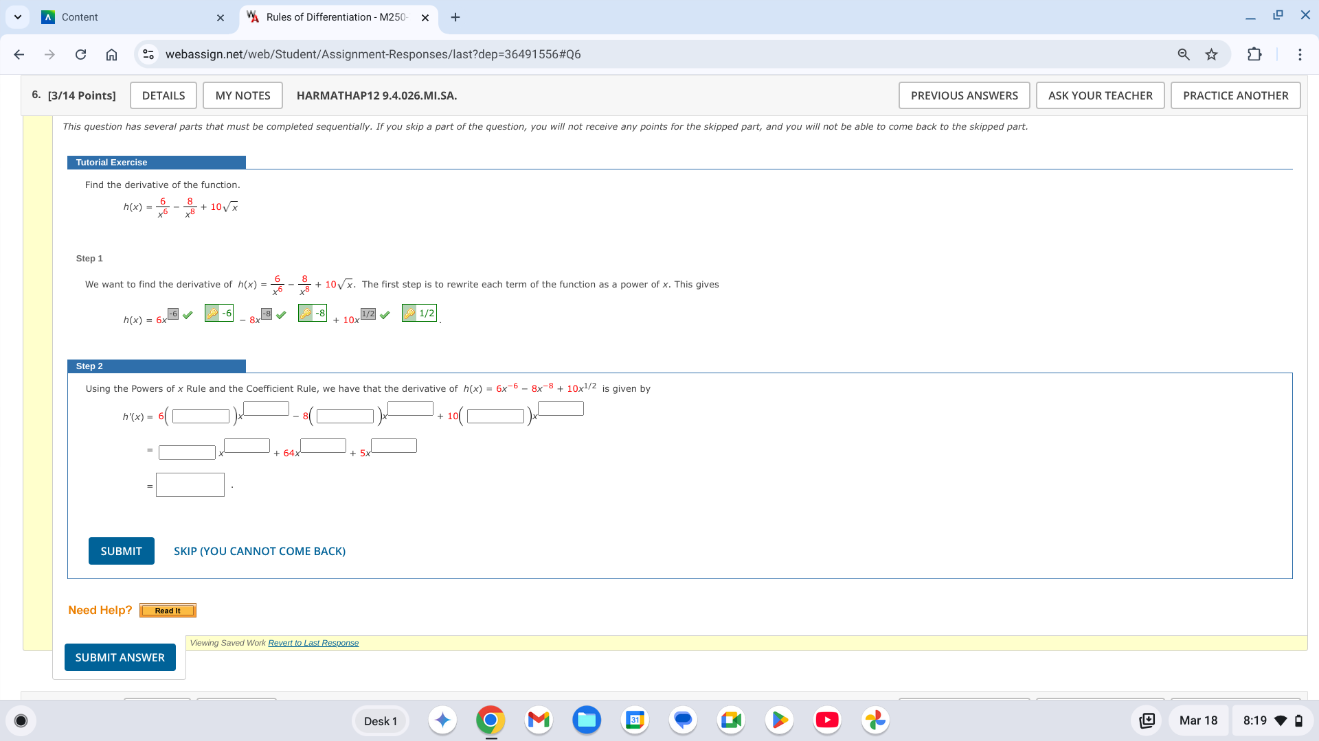 Tutorial ExerciseFind the derivative of ﻿the | Chegg.com