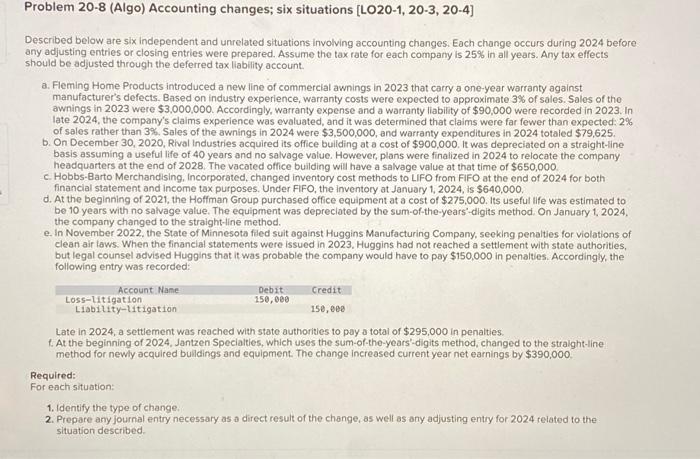 Solved Problem 20-8 (Algo) Accounting changes; six | Chegg.com