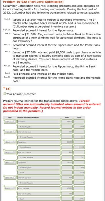 Solved Problem 10-02A (Part Level Submission) Cullumber | Chegg.com