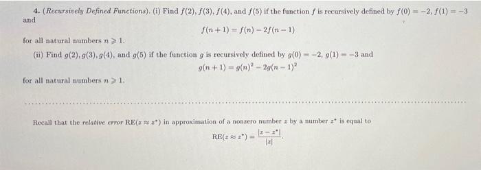 Solved 4. (Recursively Defined Functions). (i) Find | Chegg.com