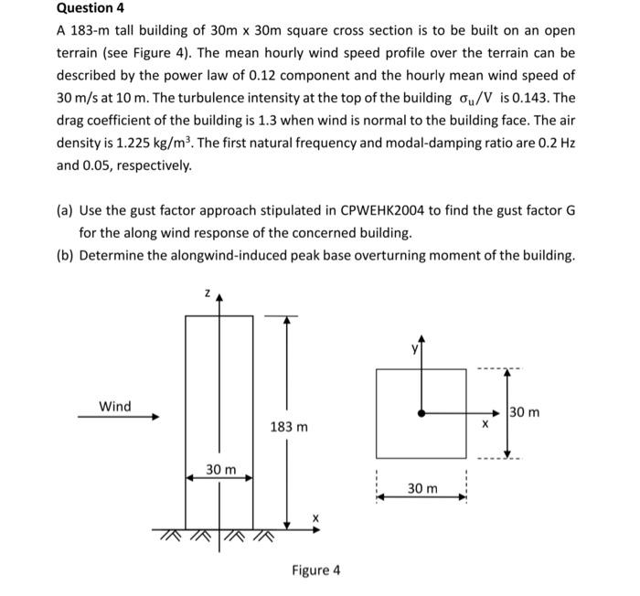 Solved Question 4 A 183-m tall building of 30m x 30m square | Chegg.com