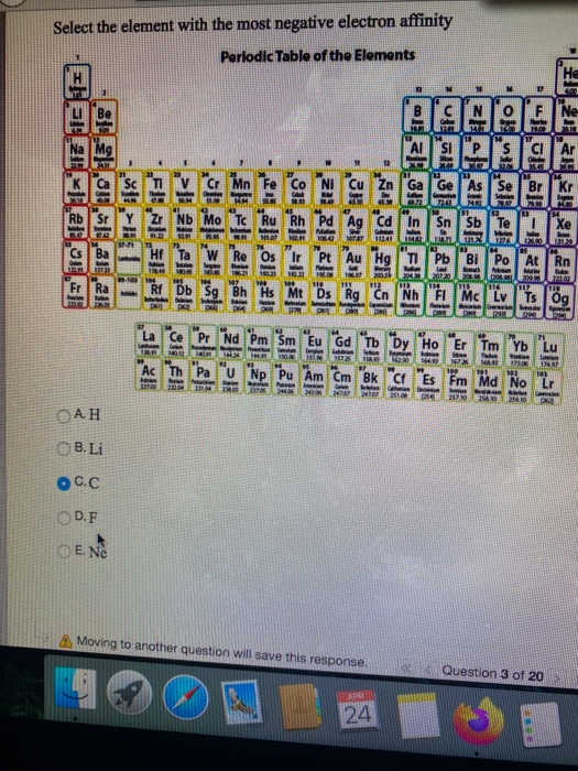 Solved Select the element with the most negative electron | Chegg.com
