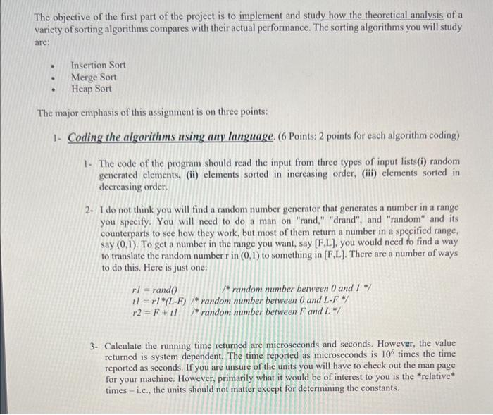 Solved The objective of the first part of the project is to | Chegg.com