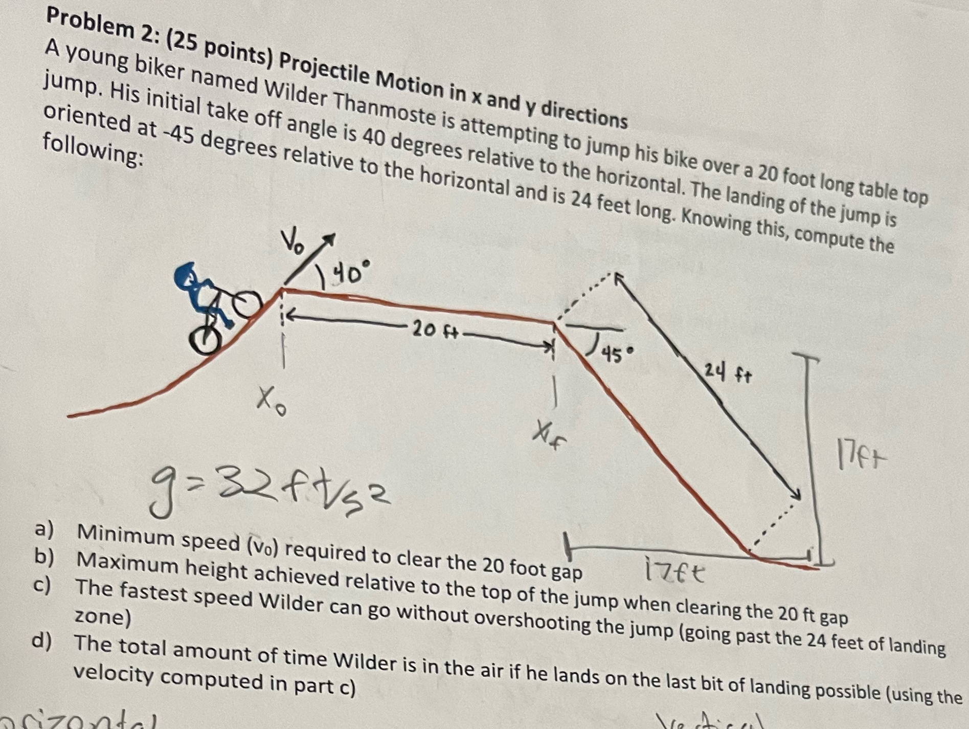 Solved Problem 2: ( 25 points) Projectile Motion in x and y | Chegg.com