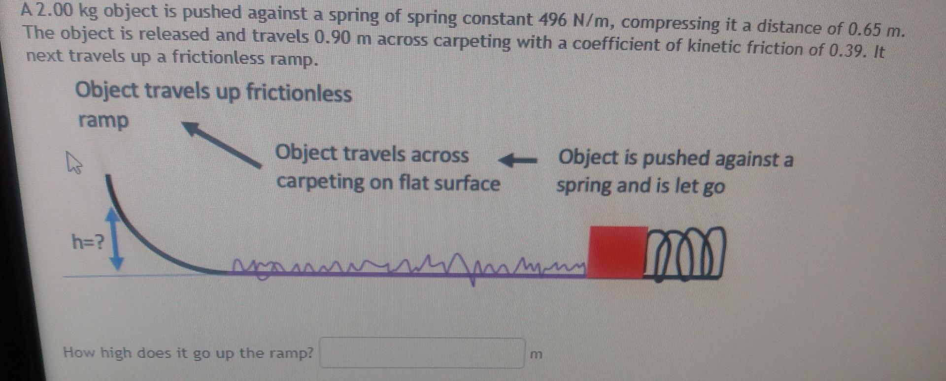 Solved A 2.00 kg object is pushed against a spring of spring | Chegg.com