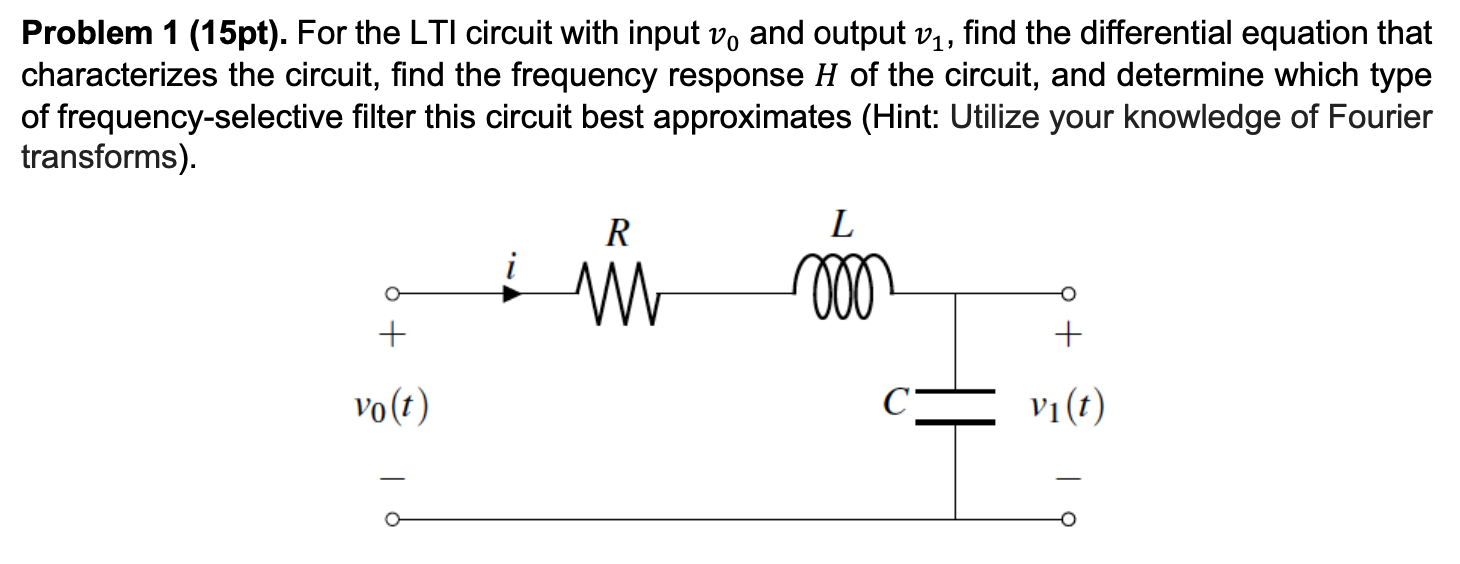 Solved Problem 1 (15pt). ﻿For the LTI circuit with input v0 | Chegg.com
