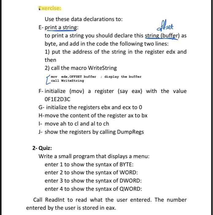 Solved - Practice: Data declaration: Use the given program | Chegg.com