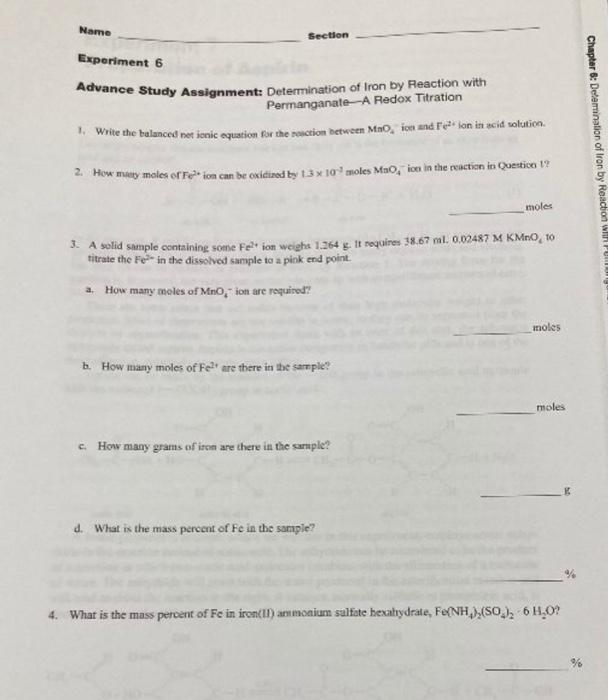 Solved Name Section Experiment 6 Advance Study Assignment: | Chegg.com