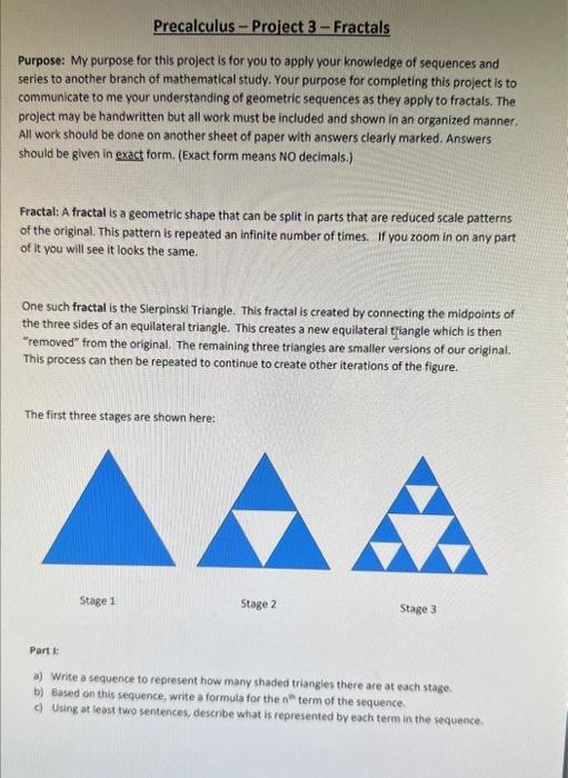 Solved Purpose: My purpose for this project is for you to | Chegg.com