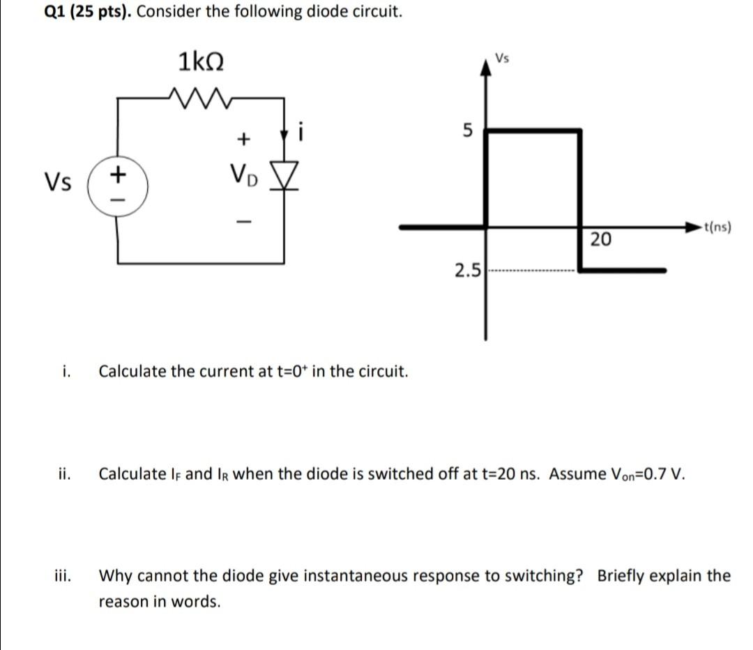 Solved Q1 (25 pts). Consider the following diode circuit. i. | Chegg.com