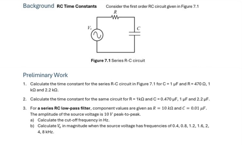 Solved Background RC Time ConstantsConsider the first order | Chegg.com