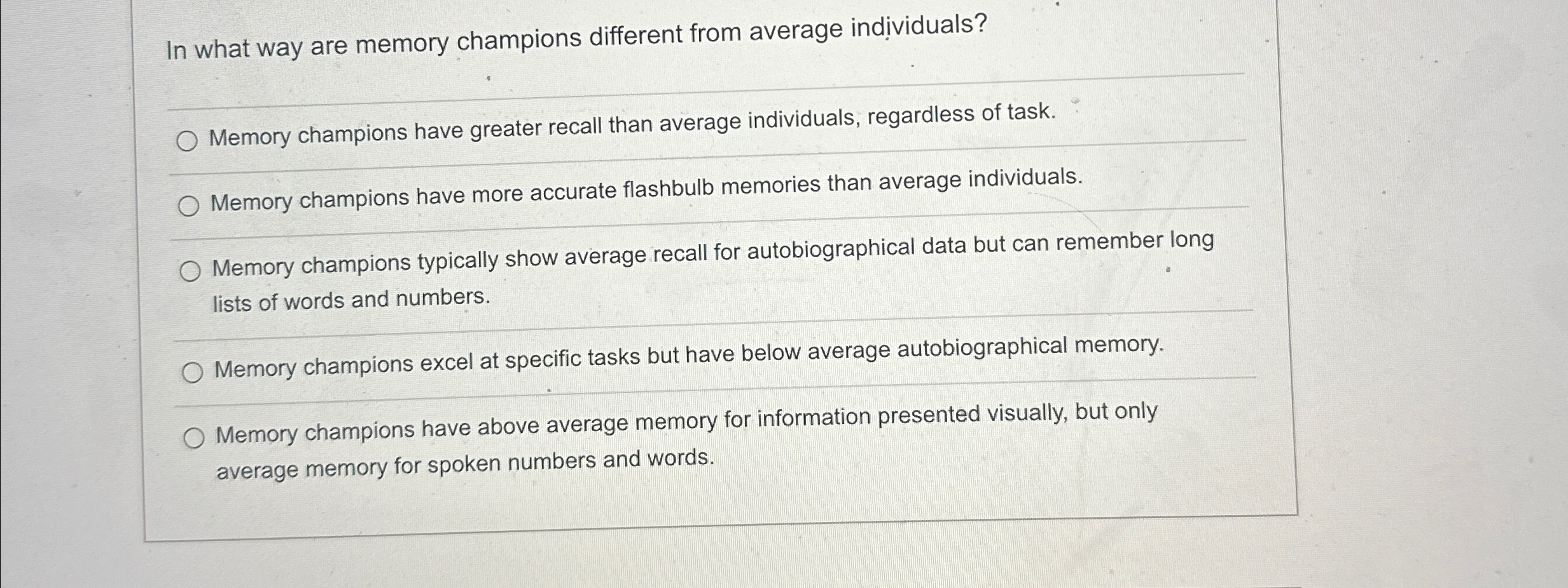 Solved In what way are memory champions different from | Chegg.com