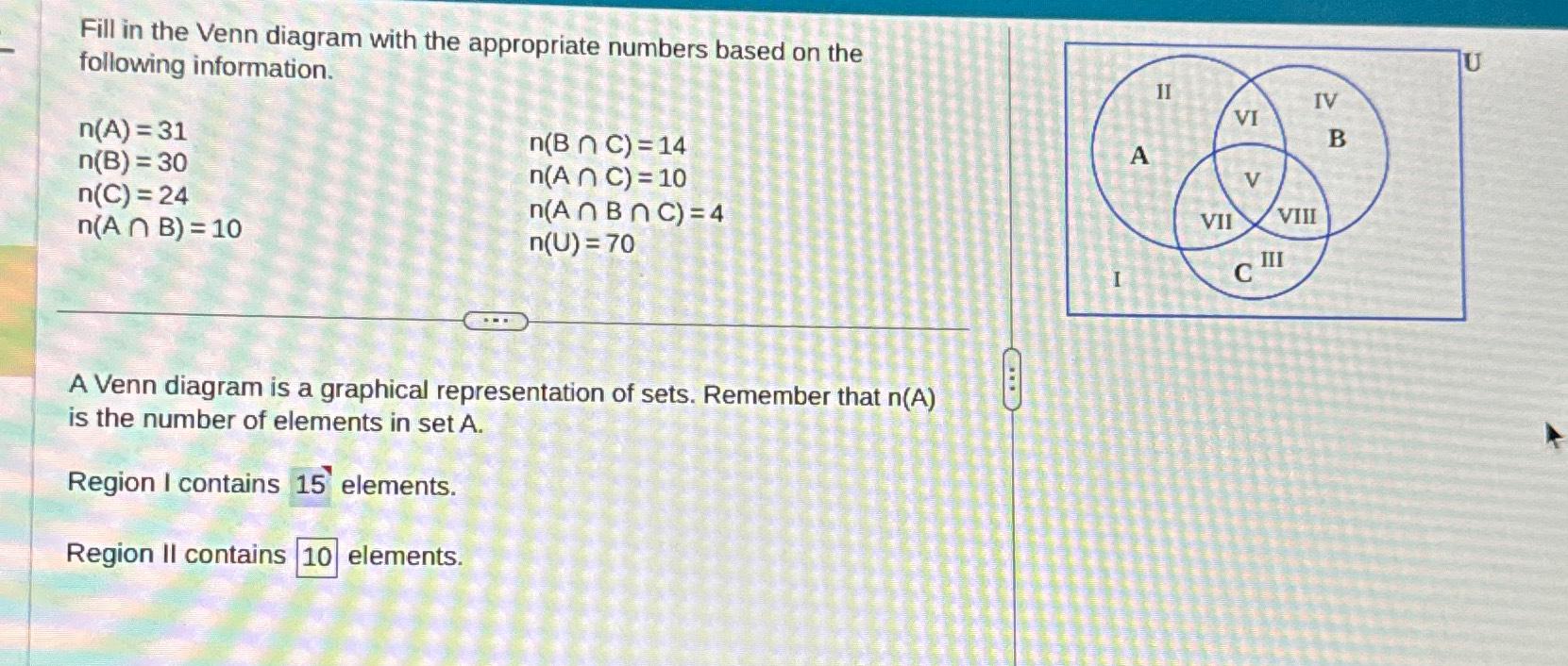 Solved Fill in the Venn diagram with the appropriate numbers | Chegg.com