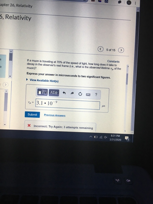 Solved apter 26, Relativity 3, Relativity ③ 5 of 15 | Chegg.com
