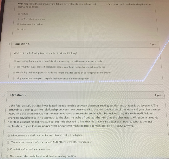 Solved With respect to the nature/nurture debate, | Chegg.com