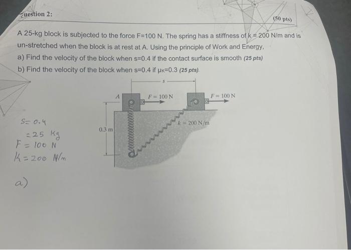 Solved A 25-kg block is subjected to the force F=100 N. The | Chegg.com