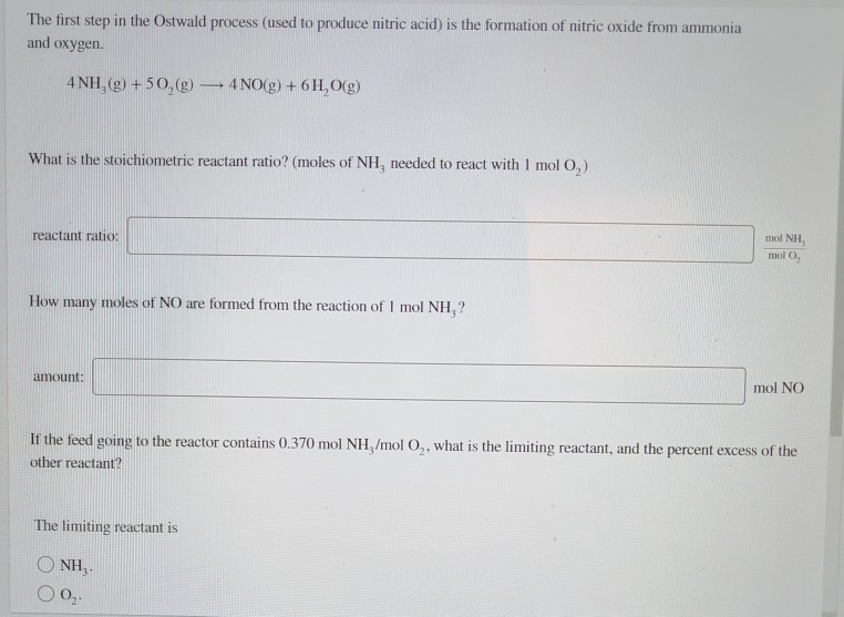 Solved The first step in the Ostwald process (used to | Chegg.com