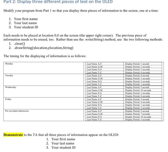Solved Part 2: Display three different pieces of text on the | Chegg.com