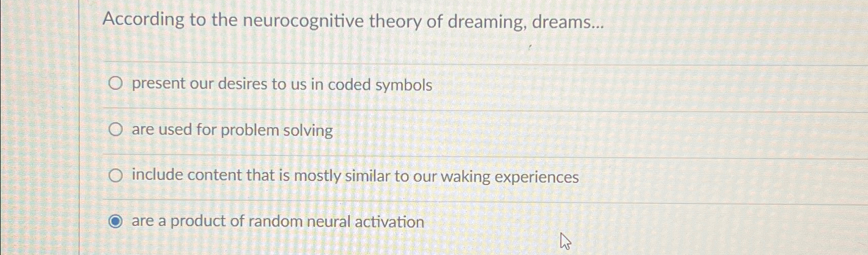 Solved According to the neurocognitive theory of dreaming, | Chegg.com