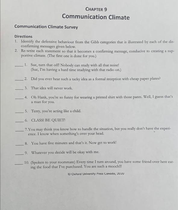 CHAPTER 9 Communication Climate Communication Climate | Chegg.com