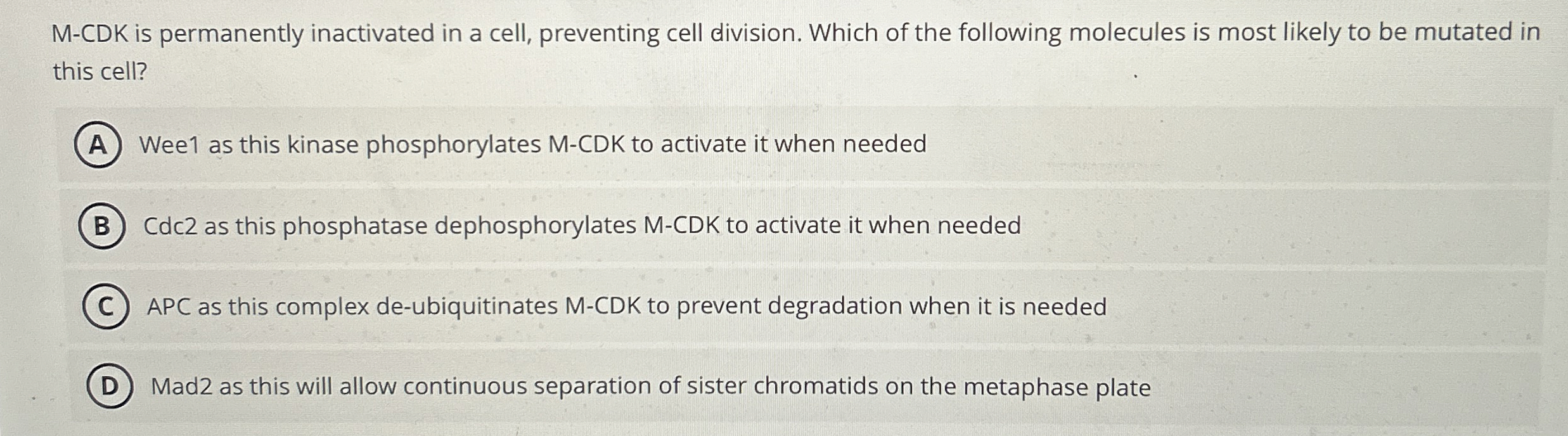 Solved M-CDK is permanently inactivated in a cell, | Chegg.com