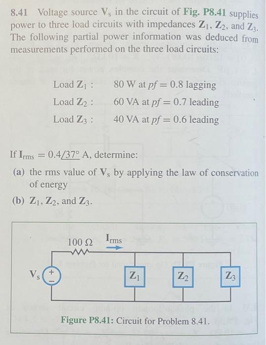 Solved 8.41 Voltage source Vs in the circuit of Fig. P8.41 | Chegg.com