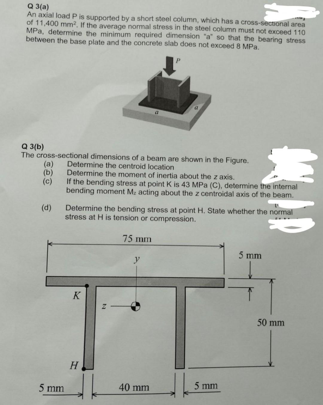 Solved Q 3(a) An axial load P is supported by a short steel | Chegg.com