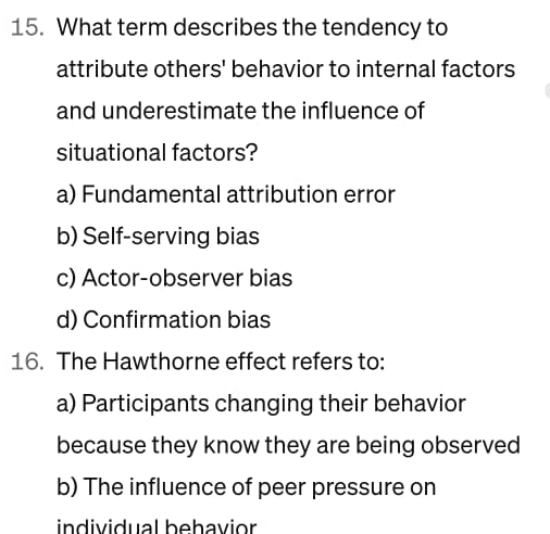 Solved What term describes the tendency to attribute others' | Chegg.com