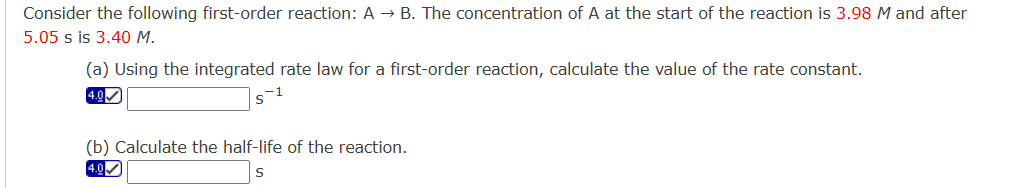 Solved Consider the following first-order reaction: A→B. | Chegg.com