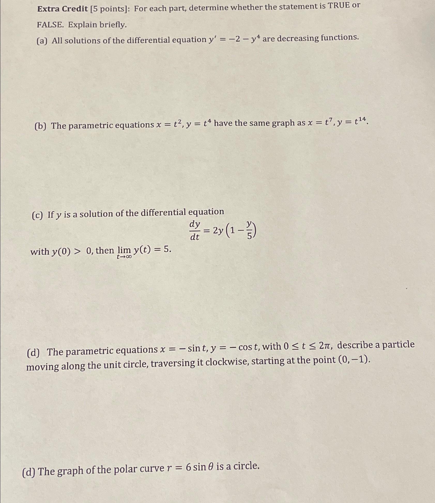 Solved Extra Credit [ 5 ﻿points]: For each part, determine | Chegg.com
