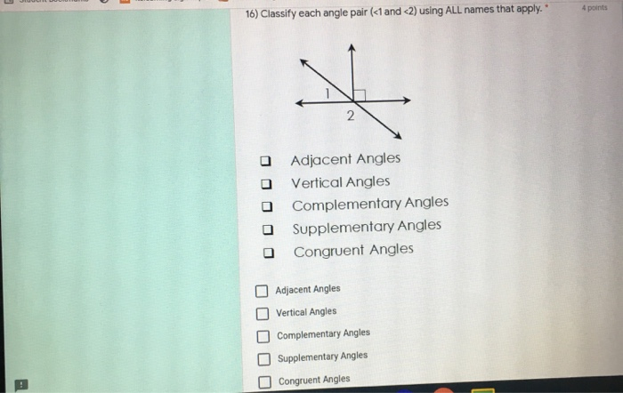 Solved 4 points 16) Classify each angle pair