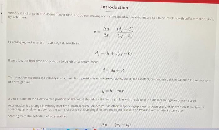 Solved Velocity is a change in displacement over time; and | Chegg.com