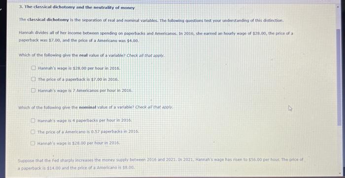 Solved 3. The classical dichotomy and the neutrality of | Chegg.com