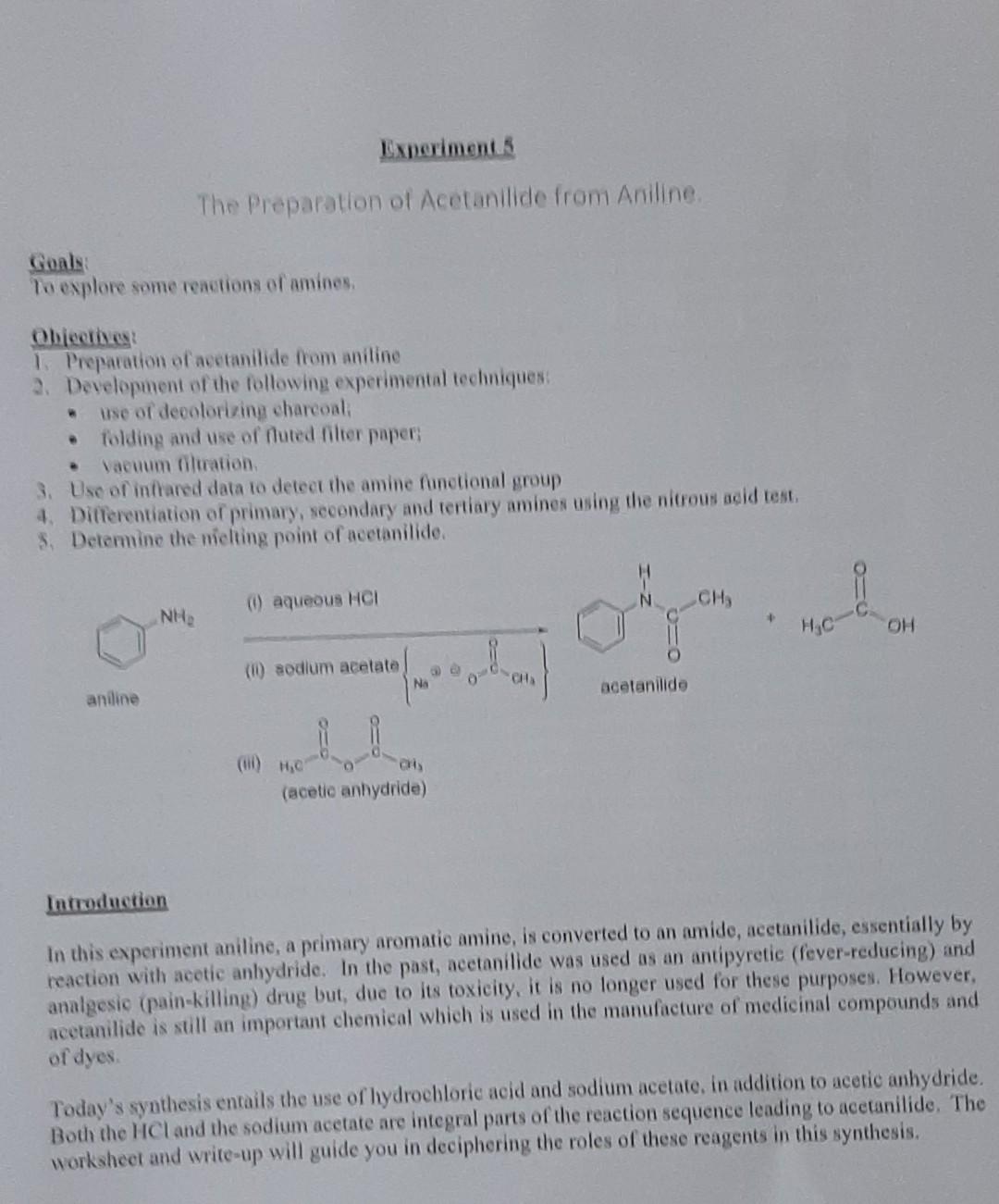Solved Experiments The Preparation of Acetanilide from | Chegg.com