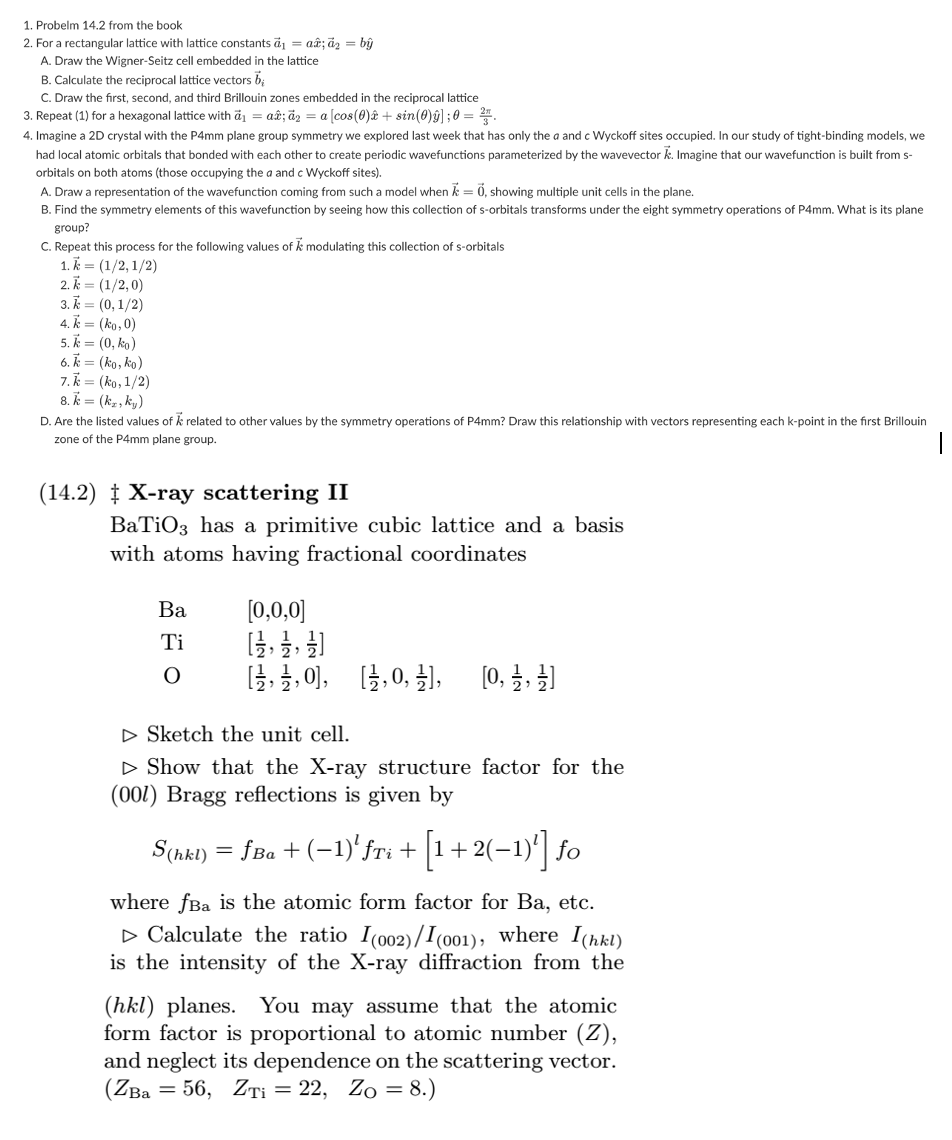 Solved (14.2) ‡ ﻿X-ray scattering IIBaTiO3 ﻿has a primitive | Chegg.com