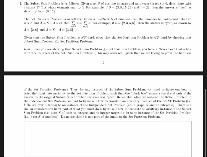 Solved 2. The Subset Sum Problem is as follows: Given a set | Chegg.com