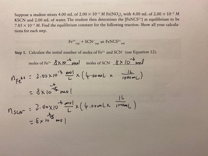 Solved Suppose a student mixes 4.00 mL of 2.00×10−3MFe(NO3)3 | Chegg.com