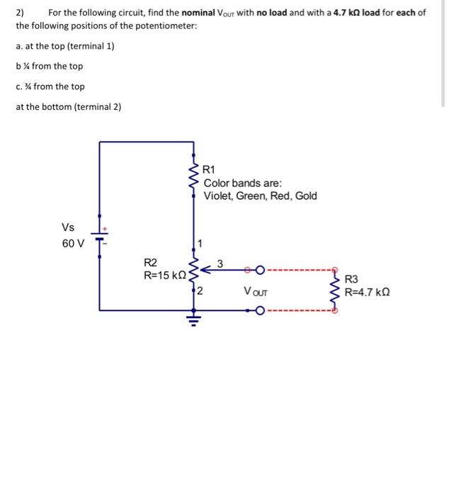 Solved 2) For the following circuit, find the nominal Vour | Chegg.com