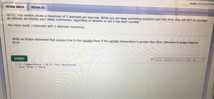 Solved deadline: 0721.000 113 WORK AREA RESULTS NOTE: This | Chegg.com