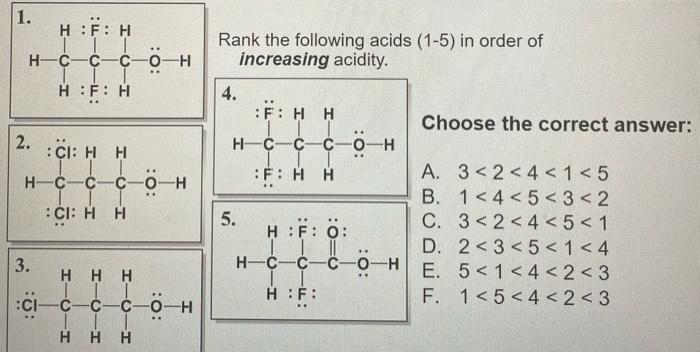 Solved Rank the following acids (1−5) in order of increasing | Chegg.com
